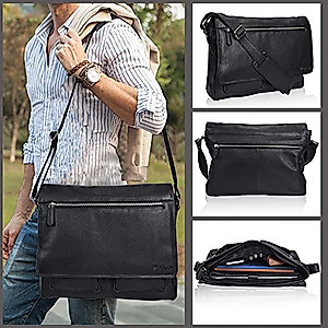 VALENCHI Leather Messenger Bag For Men - Laptop Messenger Briefcase & Shoulder Bag-Office, Work, Travel