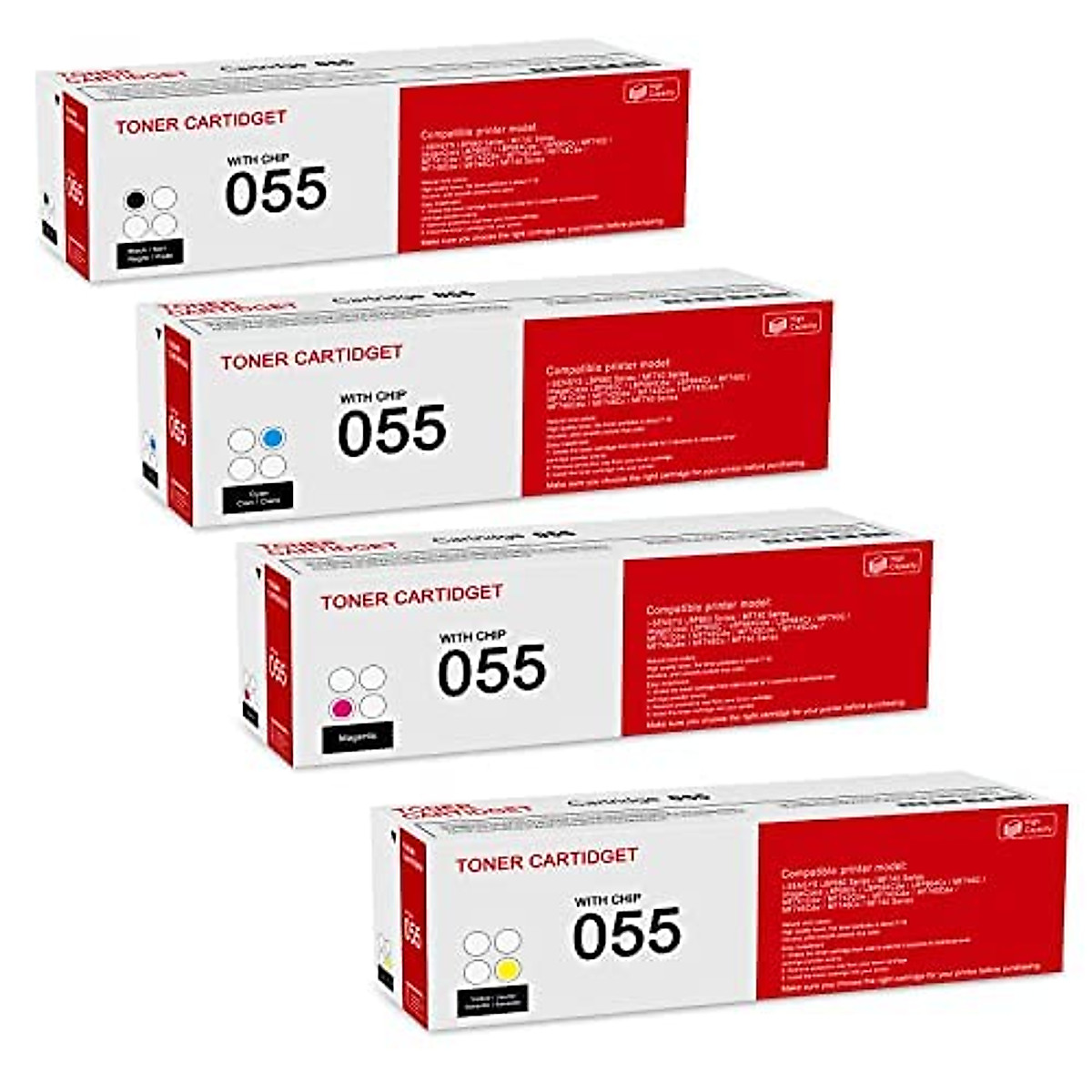 4 Pack 055 BK/C/M/Y Toner Cartridge: Compatible CRG-055 Replacement for Canon i-SENSYS LBP660 MF740 Series ImageClass LBP660C LBP664Cdw LBP664Cx MF741Cdw MF740 MF746Cx MF742Cdw Series Printer