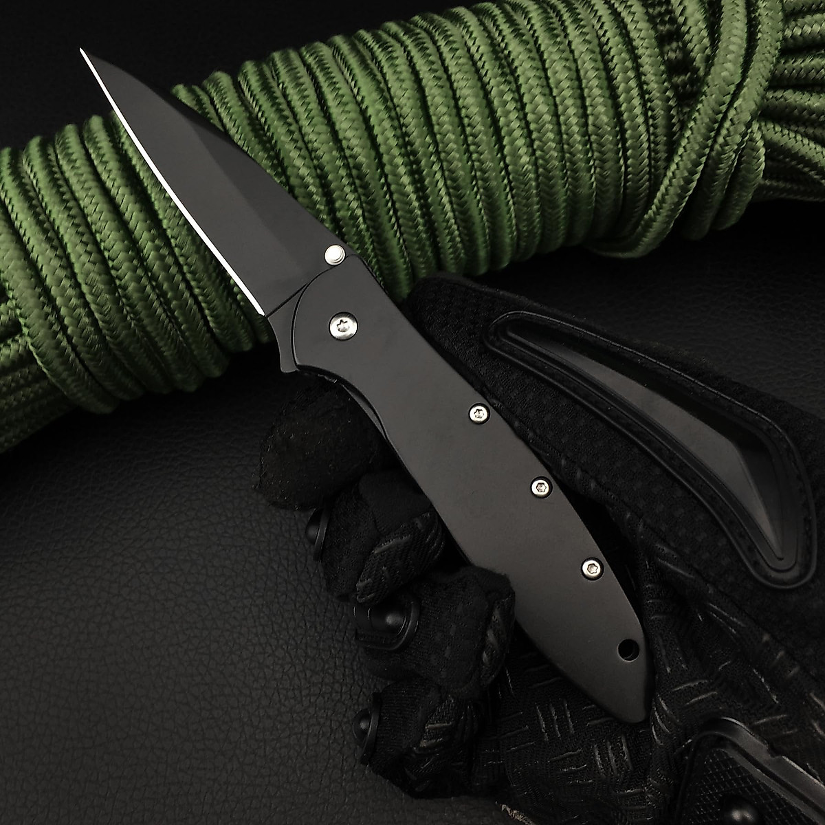 Black Leek Pocket Knife, 2.9 Inch 5Cr15Mov Blade and Stainless Steel Handle, Assisted Opening Folding Knife with Flipper Frame Lock, Deep Carry Pocketclip for Camping