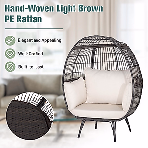 Tangkula Oversized Wicker Egg Chair, Stationary Patio Lounge Basket w/ 4 Soft Cushions, Stable Metal Frame, Gorgeous Indoor Outdoor Lounge Chair, Ideal for Living Room, Backyard, 450 LBS Max Load