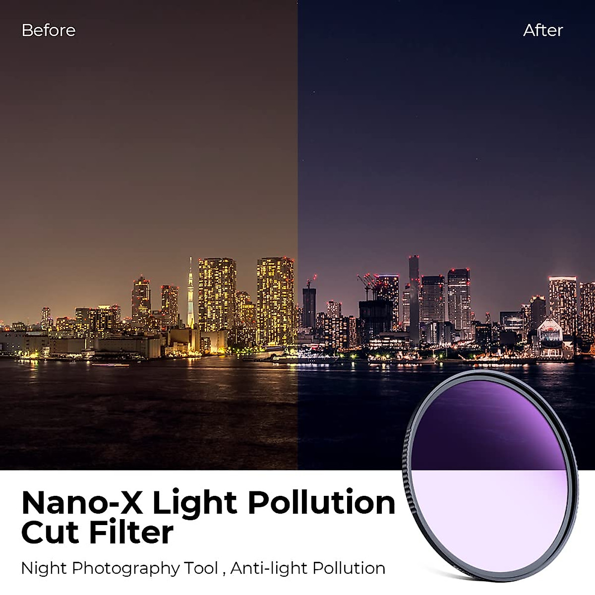 K&F Concept 82mm Clear-Natural Night Filter Light Pollution Reduction Filter for Night Sky/Star (Nano-X Series)