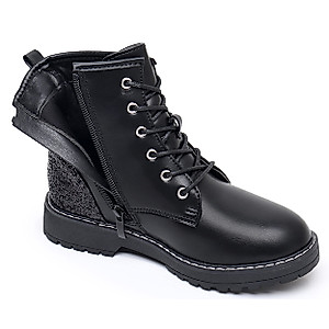 Blikcon Kids Girls Combat Ankle Boots Lace up Inner Zipper Fashion Booties (Color : Black, Size : 2 Little Kid)