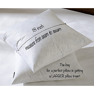 basic home 18x18 Decorative Throw Pillow Inserts-Down Feather Pillow Inserts-Square-Cotton Fabric-Set of 2-White.