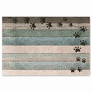 Darkyazi 23.6" x 35.4" Colorful Doormats Entrance Front Door Rug Funny Outdoors/Indoor/Bathroom/Kitchen/Bedroom/Entryway Floor Mats，Non-Slip Polyvinyl Chloride (Dog Paw Print-Water Green)