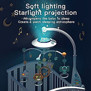 Lcasio Baby Musical Crib Mobile with Night Lights and Relaxing Music,Hanging Rotating Animals Rattles,Stars Projection,Remote Control,for Boy Girl Newborn Baby Toys（Blue）