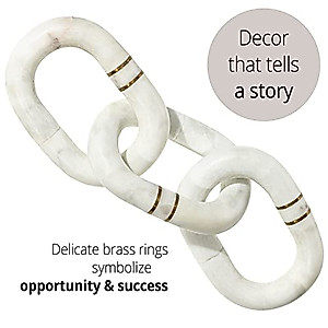 STRONA 13" White Marble Chain Link Decor with Brass Detail - Marble Decor, Coffee Table Decor, Bookshelf Decor, Rustic Farmhouse Shelf Decor, Modern Bedroom and Living Room Decorative Accent