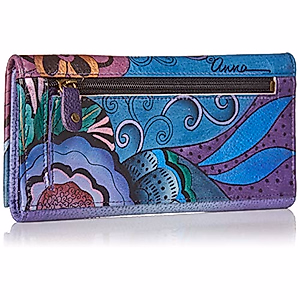 Anna by Anuschka Women's Hand-Painted Genuine Leather Three Fold Clutch - Tribal Potpourri Eggplant