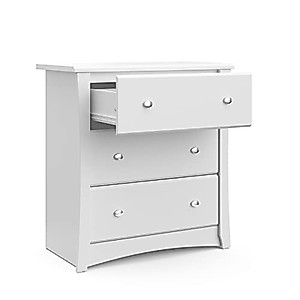 Storkcraft Crescent 3 Drawer Chest (White) – Baby and Kids Bedroom Organizer, Nursery Chest, Storage Dresser With Drawers, Universal Design