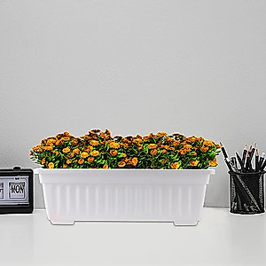 JOIKIT 6 Packs 17 Inch White Plastic Flower Window Boxes Planters with Drainage Holes & Tray, Rectangular Long Vegetable Flower Windowsill Box Planter Pot with Plant Label for Garden Patio Balcony