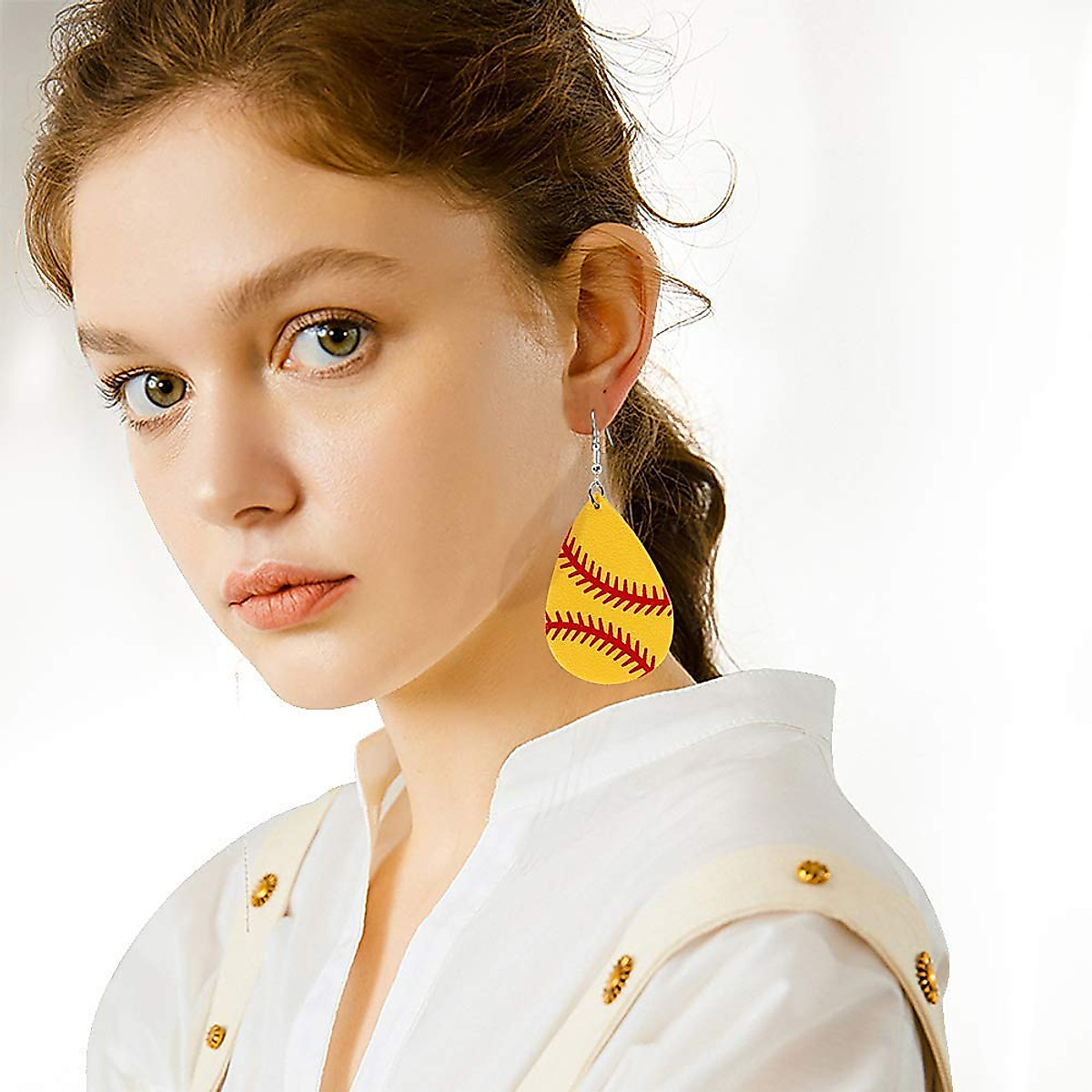 Wremily 8 Pairs Teardrop Leather Baseball Earrings For Sport Lover USA Flag Statement Leaf Leather Dangle Earring Set For Women Lightweight