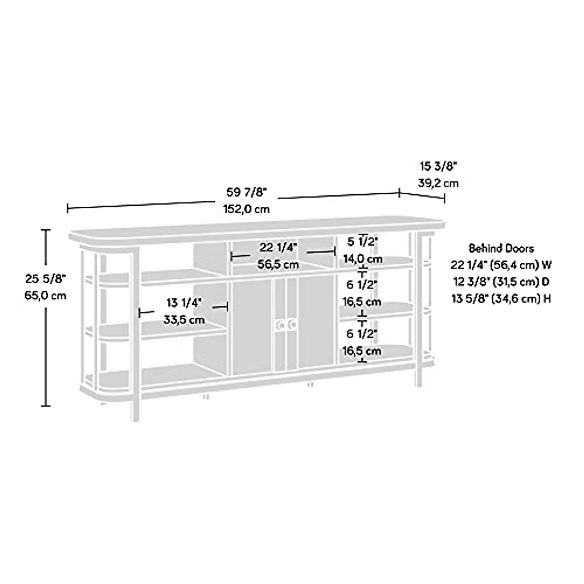 Sauder Station House Wood & Metal TV Credenza with Storage, for TVs up to 54", Etched Oak Finish