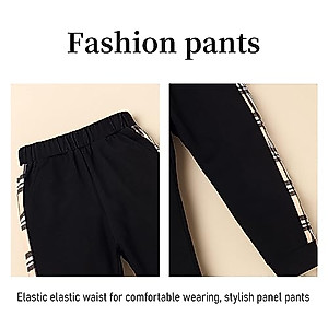 FoWear Toddler Boy Clothes Kid Fall Outfit Plaid Patchwork Hooded Long Sleeve Sweatshirt Pants Outfits Sets 5-6 Years