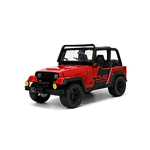 Jada Toys Just Trucks 1:24 1992 Jeep Wrangler Die-cast Car Red/Black with Tire Rack, Toys for Kids and Adults