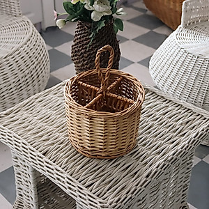 YRLSOTGE Wicker Utensil Caddy Flatware Organizer, Silverware Caddy with 4 Divided,Kitchen Countertop Utensil Holder,Dining Table,Parties - Holds Forks, Knives, Spoons,Serving Utensils Original