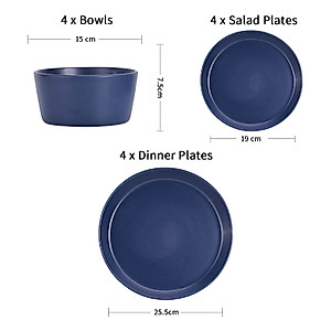 12 Piece Dinnerware Set, Stoneware dish set Service for 4, Kitchen Plates And Bowls Set,Blue Dinnerware Set…