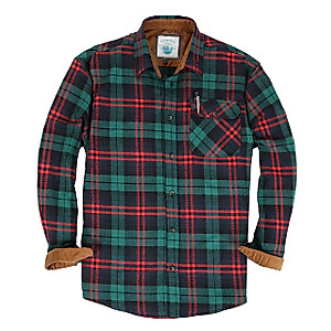Gioberti Men's Brushed Flannel 100% Cotton Plaid Checkered Shirt with Corduroy Contrast, Green/Red, Medium
