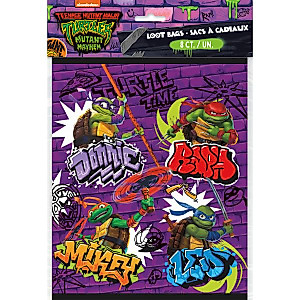 TMNT Teenage Mutant Ninja Turtles Birthday Party Supplies Bundle includes 16 Plates, 16 Napkins, 1 Table Cover, 16 Loot Bags, 16 Paper Masks, 8 Sticker Sheets, 1 Dinosaur Sticker Sheet