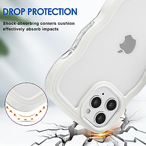 Anuck for iPhone 11 Pro Max Case Wavy Edge Clear Back Design, Anti-Slip Grip Cute Wave Curly Frame Shape Shockproof Soft TPU & Hard Bumper Protective Phone Case Cover for Women Girls, White