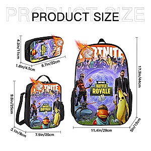 Ceosmch 3PCS Unisex Game Large Capacity Backpack Climbing Shoulder Bag Travel Lunch Bag Cartoon Stationery Bag Pencil Bag