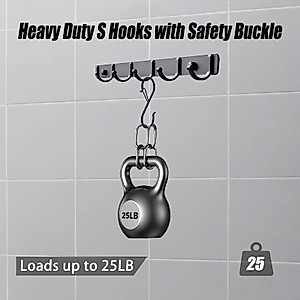 Zienlay 20 Pack S Hooks for Hanging, 3.5 Inch S Hooks Heavy Duty for Hanging Clothes Plants Black S Shaped Hooks with Safety Buckle Kitchen Pot Rack Closet Hooks for Kitchen Utensil, Pots, Pans