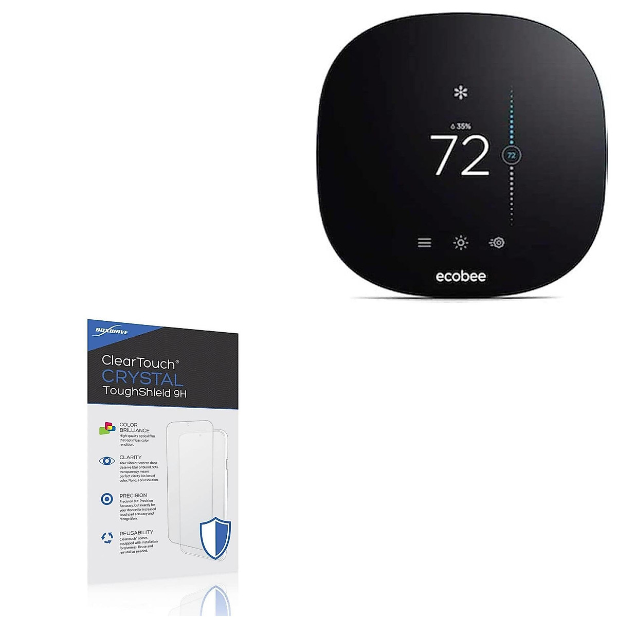 BoxWave Screen Protector Compatible with Ecobee EB-STATE3LTP-02 - ClearTouch Crystal ToughShield 9H (2-Pack), Clear 9H Tough Flexible Film Screen Protector