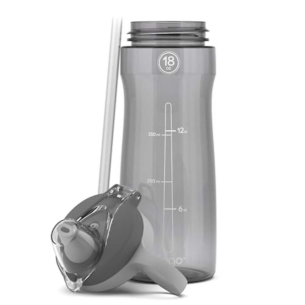 Pogo BPA-Free Tritan Plastic Water Bottle with Soft Straw Lid, 18 Oz, Grey