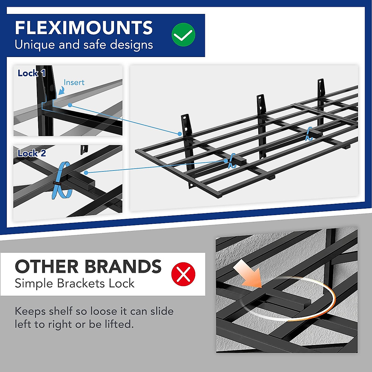 FLEXIMOUNTS 2x6ft Heavy Duty Garage Storage Shelving,1600lbs Weight Capacity, 2-Pack Wall Shelf Garage Organization System, 24-inch-by-75-inch Garage Storage Rack Floating Shelves