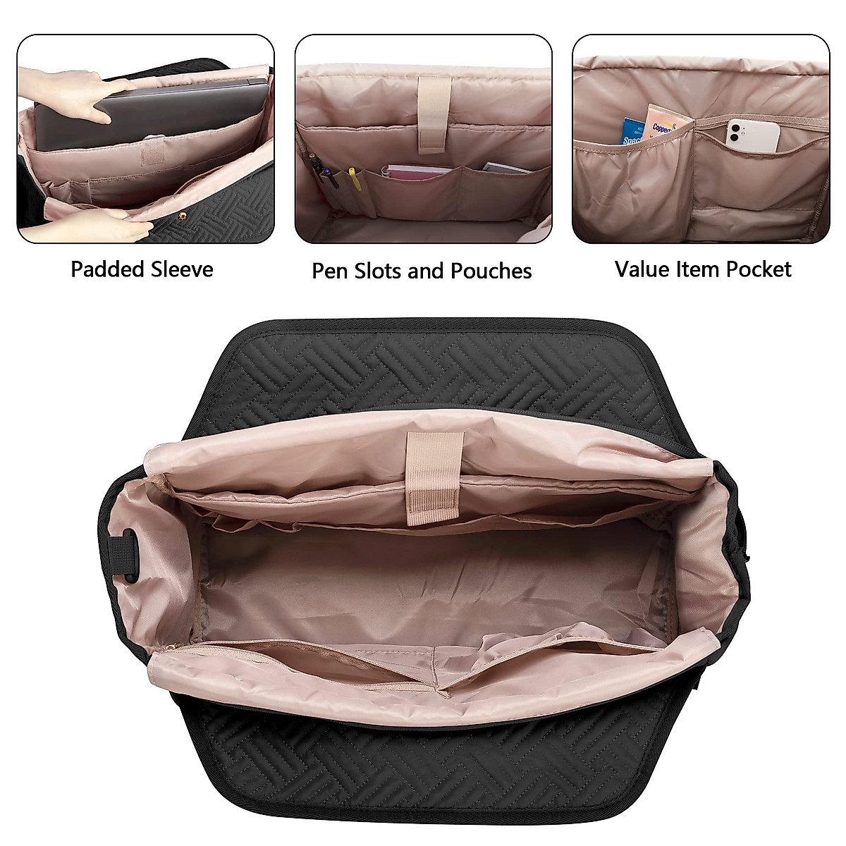 Fasrom Teacher Bag for Work Women, Large Utility Tote Bag with Laptop Compartment for Teacher Essentials (Empty Bag Only), Black