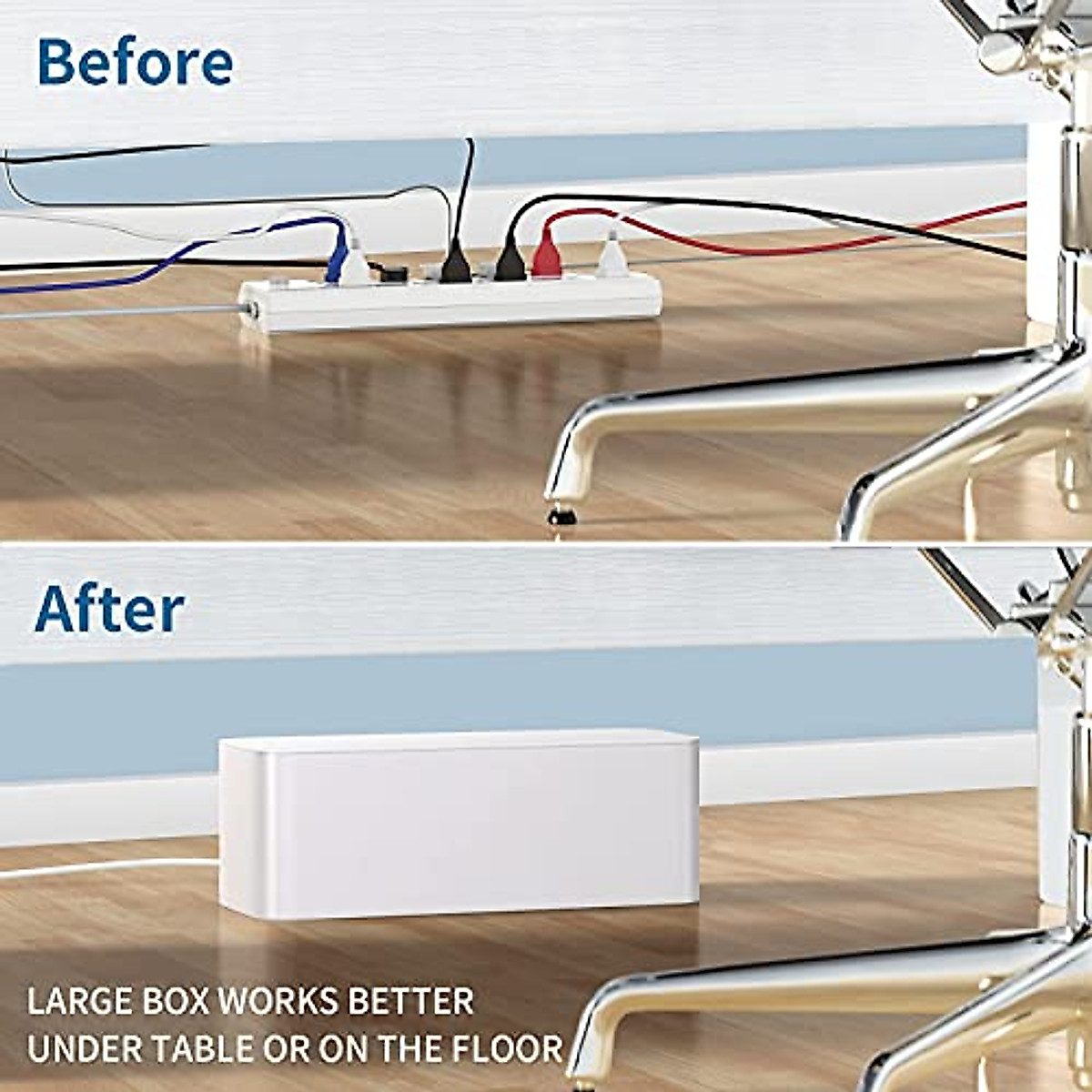 2 Pack Cable Management Box - Large and Medium Desk Cord Organizer Box Cord Hider, Cable Box Wire Organizer, Cover for USB Hub, TV Wires, Power Strips, Safe ABS Material-Baby&Pets Proof Lock-White