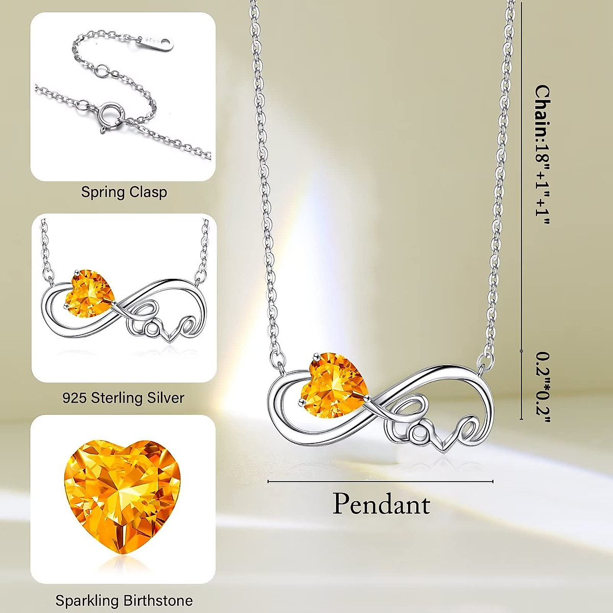 IEFUP Birthstone Necklace for Women, S925 Sterling Silver Citrine Necklace November Birthstone Necklace November Birthstone Jewelry Birthday Gifts for Women Jewelry for Women Gifts for Women