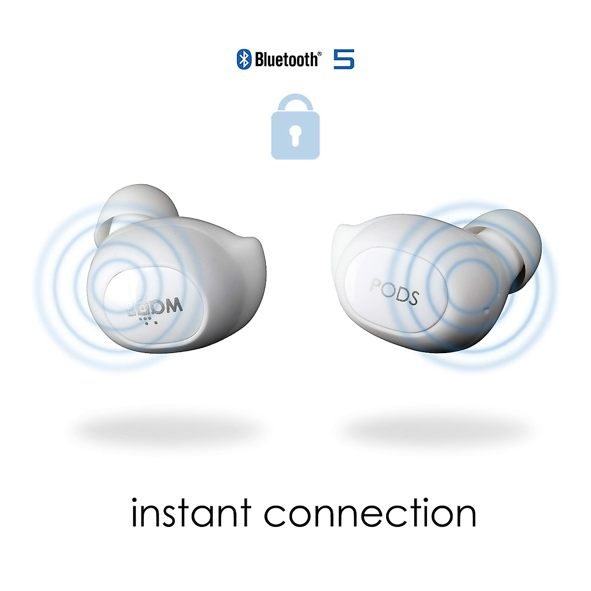 BoomPods Boombuds GS True Wireless - Bluetooth Earbuds IPX5 Water Resistant/Sweatproof Ergofit, Portable Magnetic Charging Case, Best Sports Earphones (White)