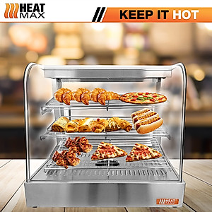 HeatMax 251823 Commercial Electric Stainless & Curved Glass Food Warmer Display Case for Pizza, Chicken, Burgers, Patties, Empanadas or any Hot Food