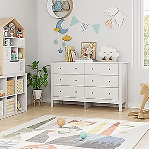 FOTOSOK White Dresser, Chest of Drawers, Modern 6 Drawer Double Dresser with Deep Drawers, Wide Storage Organizer Cabinet for Living Room, Hallway