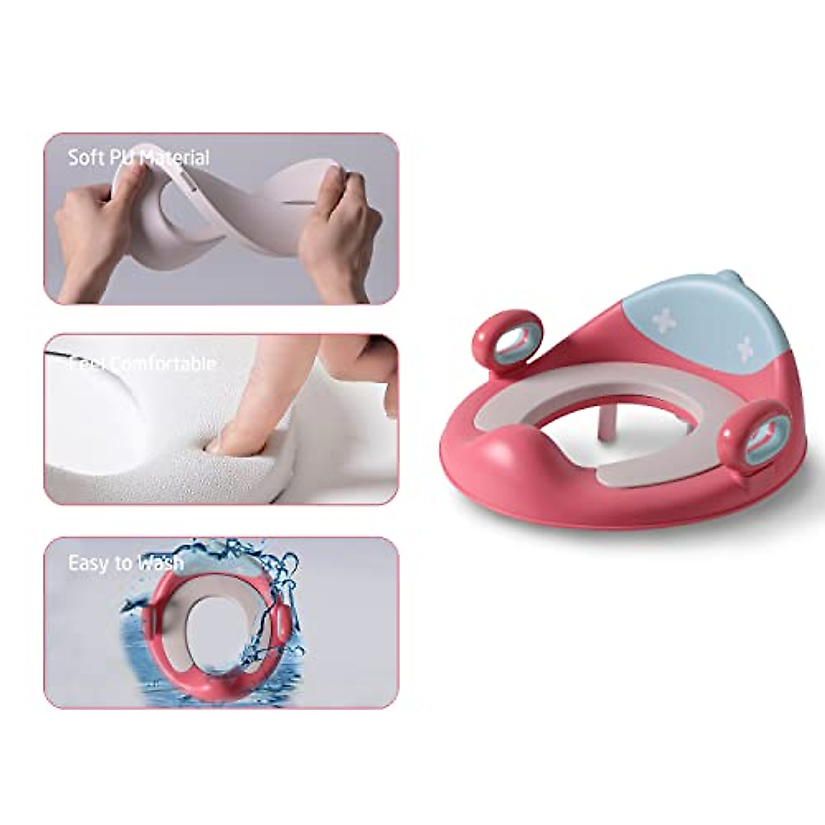 Potty Training Seat with Soft PU Cushion Handles Backrest Splash Guard for Toddlers Kids Boys Girls (pink)