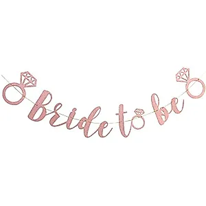 Rose Gold Bachelorette Banner, Rose Gold Glitter Bride to Be Banner with Diamond Ring Detail for Wedding Shower