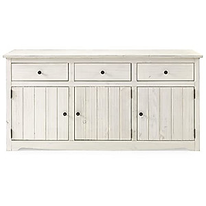 Furniture Dash, Wooden Storage Cabinet- 3 Doors & 3 Drawers, Cupboard Console Table, Sideboard Buffet, Ideal for for Living Room, Kitchen Island, Dining Room, Hallway- White Distressed