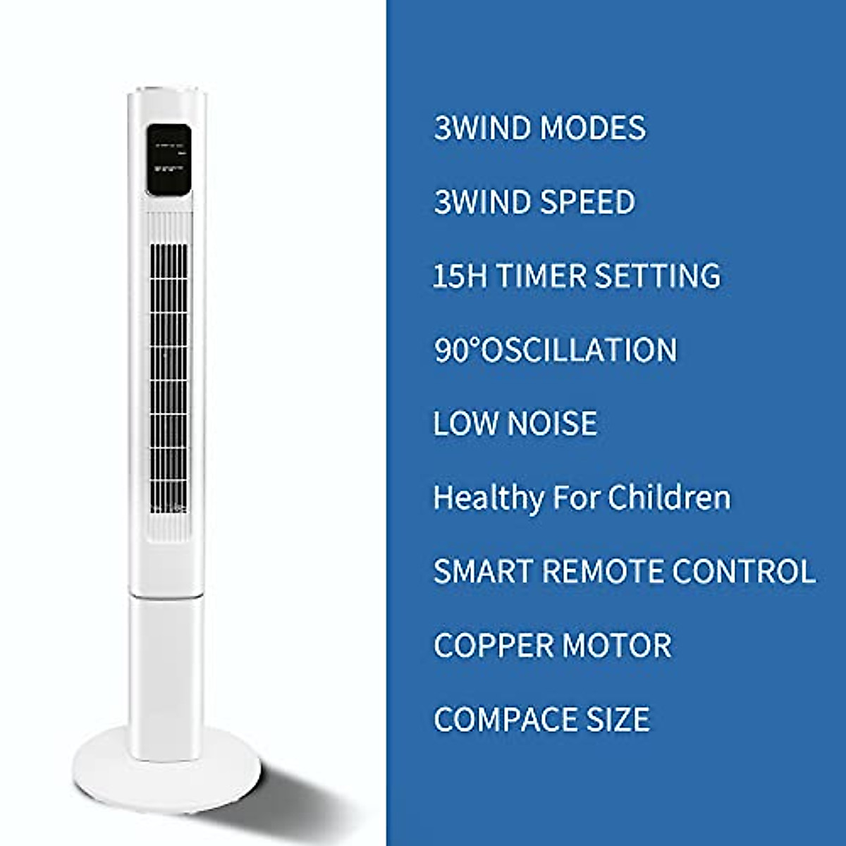 Antarctic Star Tower Fan Oscillating Fan Quiet Cooling Remote Control Powerful Standing 3 Speeds Wind Modes Bladeless Floor Fans Portable Bladeless Fan for Children Bedroom Home Office (White, 47")