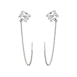 SLUYNZ 925 Sterling Silver Ear Cuff Earrings Chain for Women Crawler Earrings Wrap Helix Climber Earrings (A-Silver)