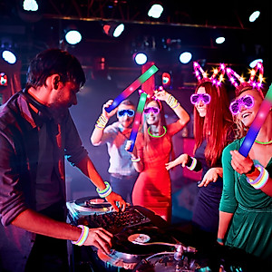 SHQDD 136PCS Glow in the Dark Party Supplies,Glow Sticks Glasses Favors, 12PCS Foam Glow Sticks, 12PCS LED Glasses, 12PCS Bunny Ear Headband and 100PCS Glow Sticks for Neon Party for Kids or Adults