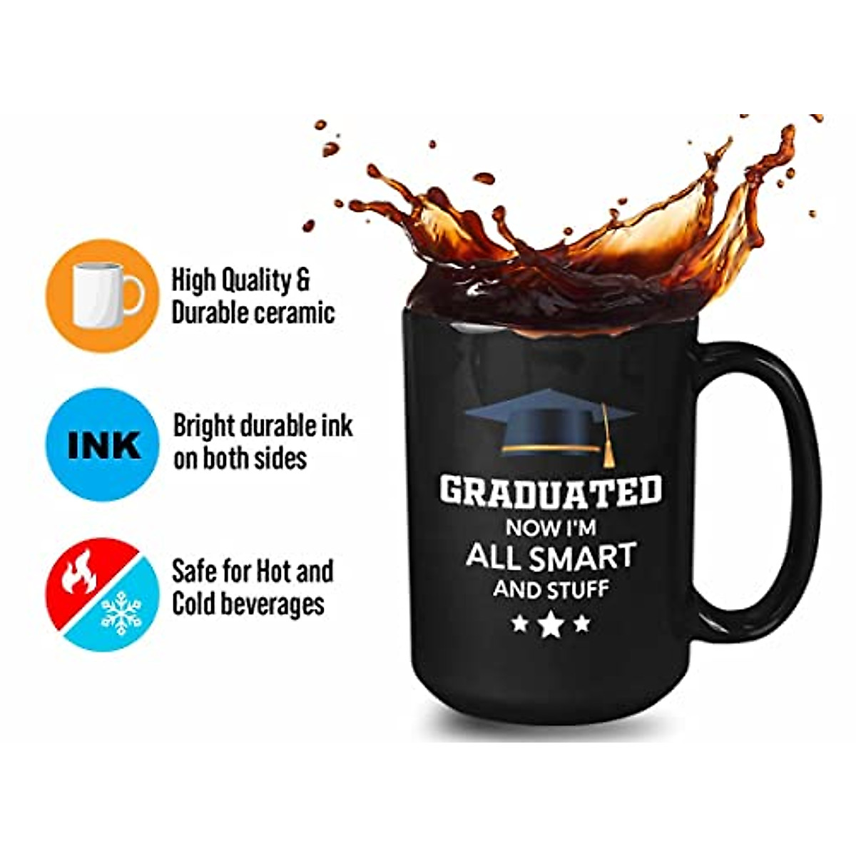 Flairy Land Graduation Coffee Mug 15oz Black - All Smart and Stuff - Graduation Gifts for Her Senior Graduation College Student College Graduate Classmate MBA Grad