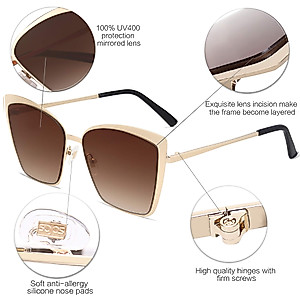SOJOS Cateye Sunglasses for Women Fashion Mirrored Lens Metal Frame SJ1086 with Gold Frame/Gradient Brown Lens