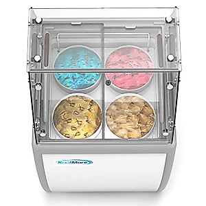 Koolmore 26 inch Commercial Ice Cream Dipping Cabinet Display Case with Sneeze Guard, 4 Large Displayed Tubs, Sliding Glass Door, [5.7 Cu. Ft.] (KM-26FG)