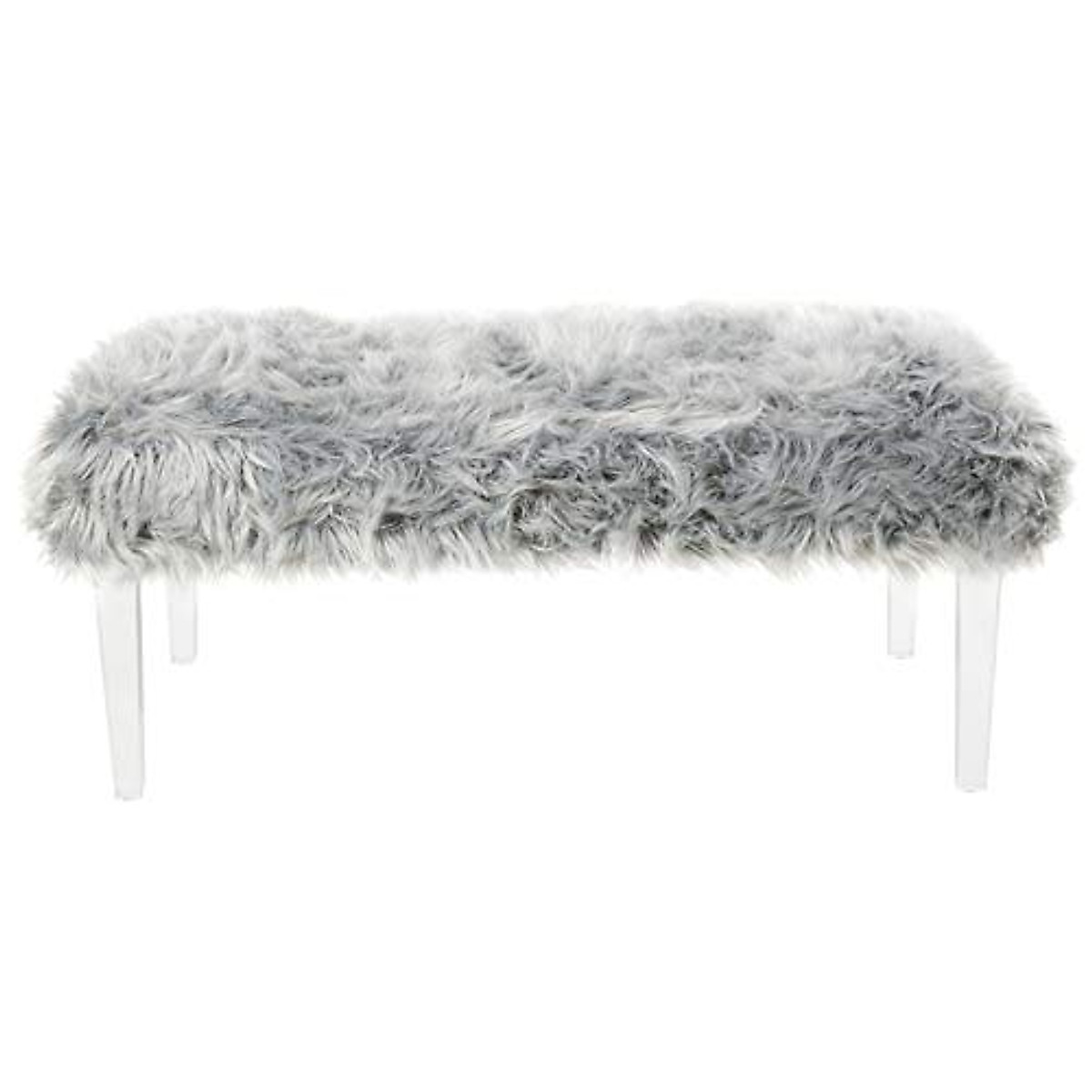 Iconic Home Trento Modern Contemporary Faux Fur Acrylic Leg Bench, Grey