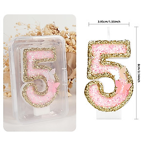iNINGER Birthday Candle,Butterfly 16th Birthday Party Decorations for Women/Girl,Gold Pink Birthday Number 16 Candle,2.75" Large Glitter Birthday Candles Wedding Cake Topper Anniversary Party Decor