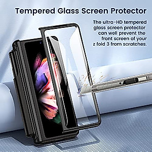 Maxdara for Z Fold 3 Case, with Pen Holder & Hinge Protection & Slide Camera Cover & Built-in Screen Protector & Kickstand Full-Body Dual Layer Case for Samsung Galaxy Z Fold 3 5G(Black)