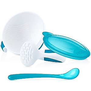 Nuby Garden Fresh Mash N' Feed Bowl with Spoon and Food Masher, Colors May Vary