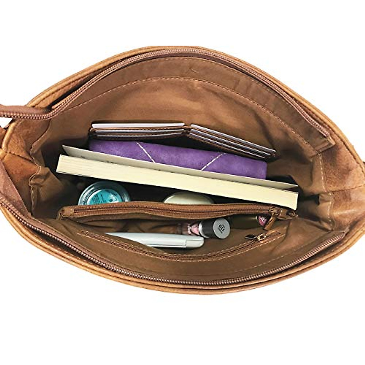 Zzfab Laser Cut Locking Small Concealed Carry Purse CCW Crossbody Bag with Credit Card Slots Brown