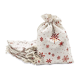 12-Pack 8x10 Reusable Cotton Canvas Muslin Gift Bags w. Drawstrings (Red Snowflakes, Large) - for Presents, Party Favors, Retail, Samples by TheDisplayGuys
