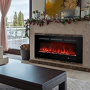 Kentsky 48 inches Electric Fireplace Inserts, Recessed and Wall Mounted Fireplace Heater, Linear Fireplace w/Thermostat, Remote & Touch Screen, Multicolor Flame, Timer, Log & Crystal, 750W/1500W
