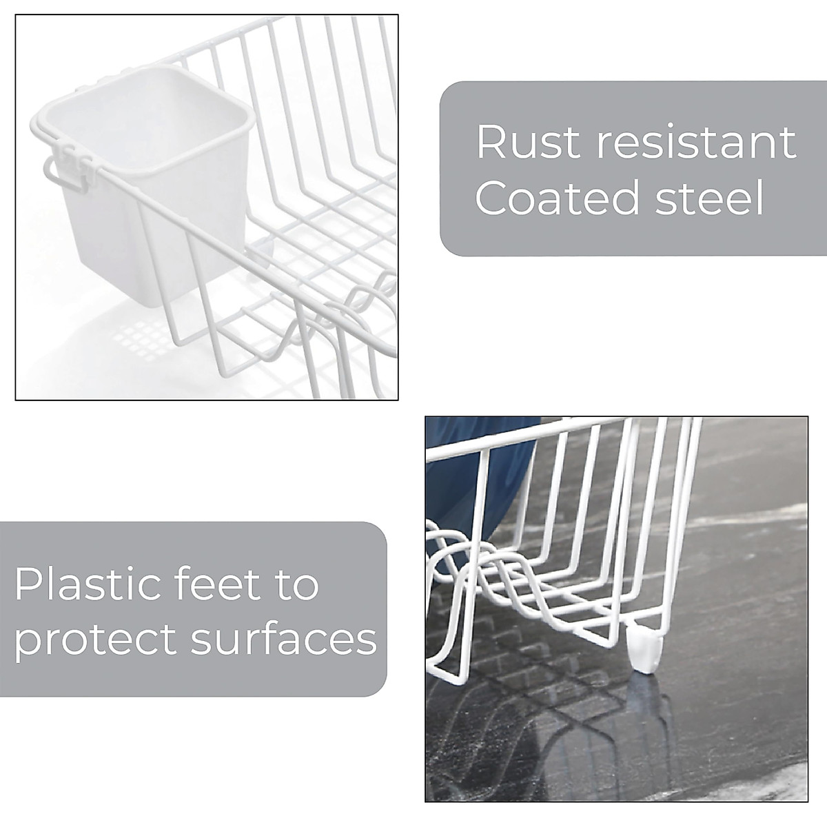 Smart Design Dish Drainer Rack - Small - In Sink or Counter Drying - Steel Metal Wire - Cutlery, Plates, Dishes, Cups, Silverware Organization - Kitchen (White - 14 x 5.5 Inch)